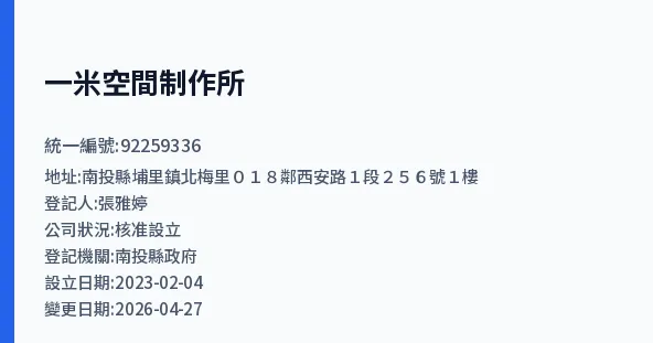 一米空間制作所的照片-統編 92259336(南投縣) 公司登記資料與營業項目詳細圖表