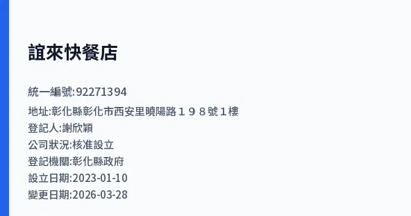 誼來快餐店的照片-統編 92271394(彰化縣) 公司登記資料與營業項目詳細圖表