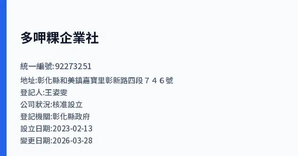 多呷粿企業社的照片-統編 92273251(彰化縣) 公司登記資料與營業項目詳細圖表