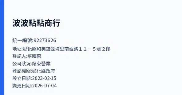 波波點點商行的照片-統編 92273626(彰化縣) 公司登記資料與營業項目詳細圖表