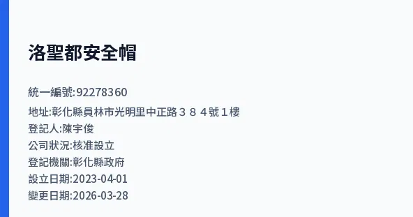 洛聖都安全帽的照片-統編 92278360(彰化縣) 公司登記資料與營業項目詳細圖表