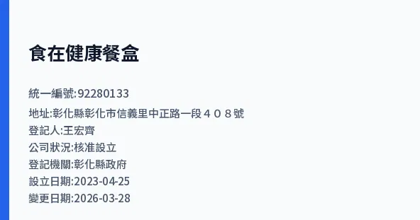 食在健康餐盒的照片-統編 92280133(彰化縣) 公司登記資料與營業項目詳細圖表