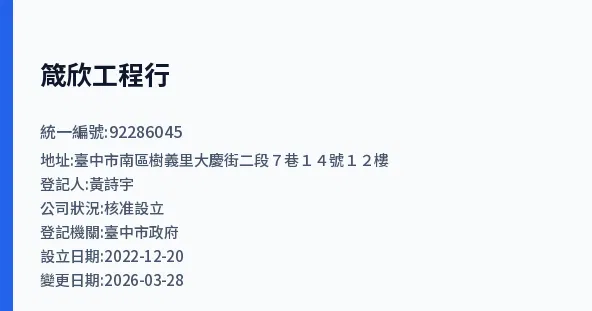 箴欣工程行的照片-統編 92286045(臺中市) 公司登記資料與營業項目詳細圖表