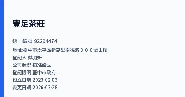 豐足茶莊的照片-統編 92294474(臺中市) 公司登記資料與營業項目詳細圖表
