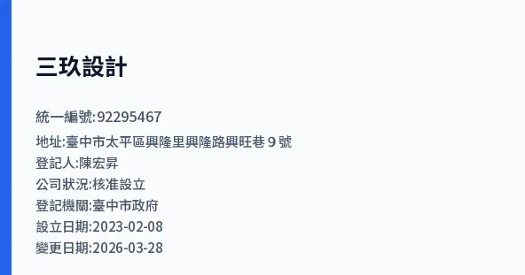 三玖設計的照片-統編 92295467(臺中市) 公司登記資料與營業項目詳細圖表