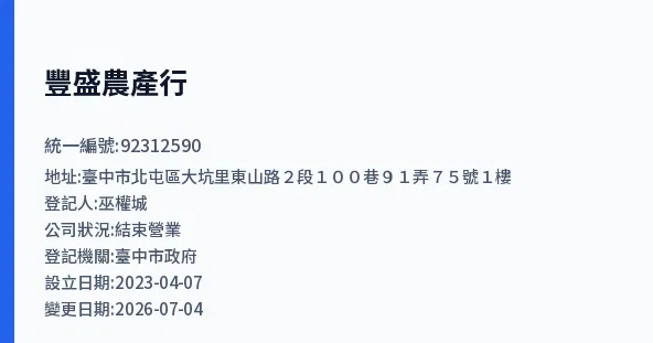豐盛農產行的照片-統編 92312590(臺中市) 公司登記資料與營業項目詳細圖表