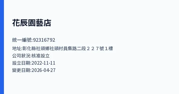 花辰園藝店的照片-統編 92316792(彰化縣) 公司登記資料與營業項目詳細圖表