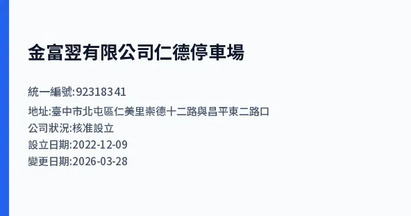 金富翌有限公司仁德停車場的照片-統編 92318341(臺中市) 公司登記資料與營業項目詳細圖表
