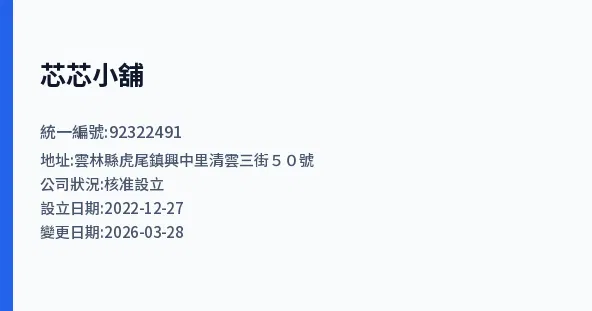 芯芯小舖的照片-統編 92322491(雲林縣) 公司登記資料與營業項目詳細圖表