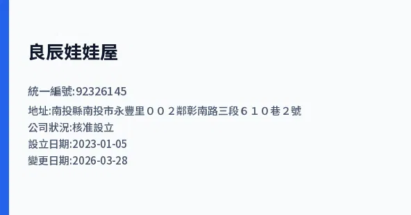 良辰娃娃屋的照片-統編 92326145(南投縣) 公司登記資料與營業項目詳細圖表