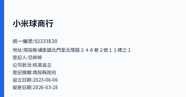 小米球商行的照片-統編 92333820(南投縣) 公司登記資料與營業項目詳細圖表