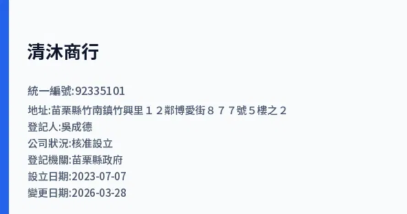 清沐商行的照片-統編 92335101(苗栗縣) 公司登記資料與營業項目詳細圖表