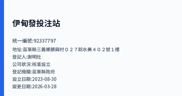 伊甸發投注站的照片-統編 92337797(苗栗縣) 公司登記資料與營業項目詳細圖表