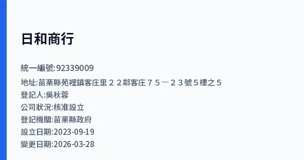 日和商行的照片-統編 92339009(苗栗縣) 公司登記資料與營業項目詳細圖表