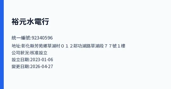 裕元水電行的照片-統編 92340596(彰化縣) 公司登記資料與營業項目詳細圖表