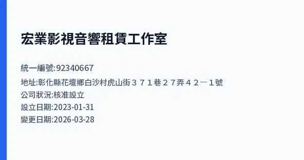宏業影視音響租賃工作室的照片-統編 92340667(彰化縣) 公司登記資料與營業項目詳細圖表