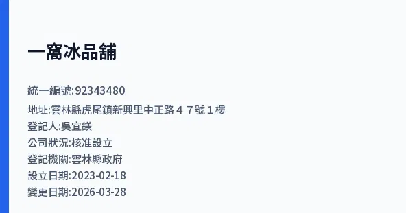 一窩冰品舖的照片-統編 92343480(雲林縣) 公司登記資料與營業項目詳細圖表
