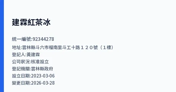 建霖紅茶冰的照片-統編 92344278(雲林縣) 公司登記資料與營業項目詳細圖表