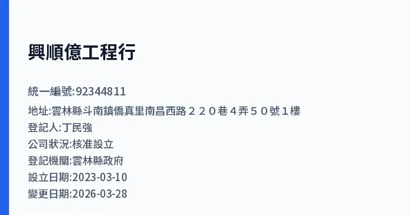 興順億工程行的照片-統編 92344811(雲林縣) 公司登記資料與營業項目詳細圖表