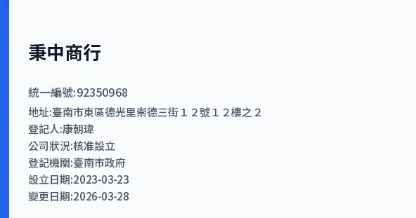 秉中商行的照片-統編 92350968(臺南市) 公司登記資料與營業項目詳細圖表