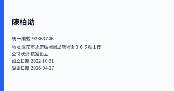 陳柏勛的照片-統編 92363746(臺南市) 公司登記資料與營業項目詳細圖表