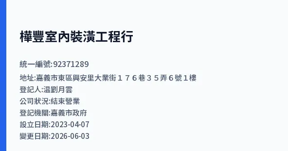 樺豐室內裝潢工程行的照片-統編 92371289(嘉義市) 公司登記資料與營業項目詳細圖表