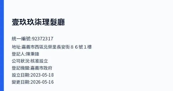 壹玖玖柒理髮廳的照片-統編 92372317(嘉義市) 公司登記資料與營業項目詳細圖表