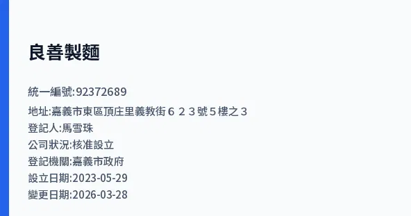 良善製麵的照片-統編 92372689(嘉義市) 公司登記資料與營業項目詳細圖表