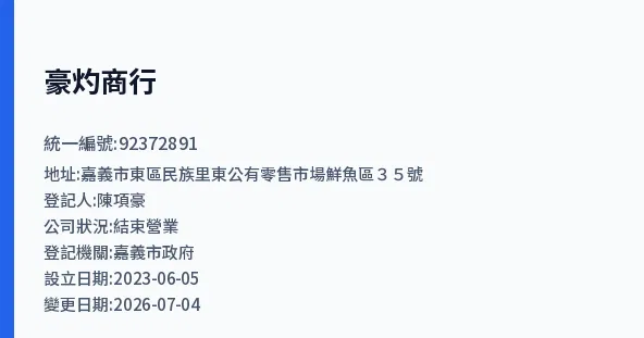 豪灼商行的照片-統編 92372891(嘉義市) 公司登記資料與營業項目詳細圖表