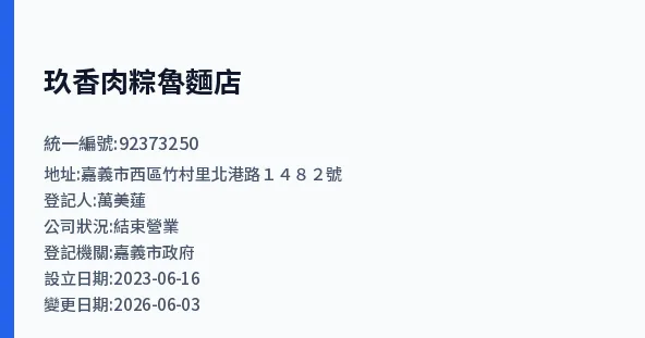 玖香肉粽魯麵店的照片-統編 92373250(嘉義市) 公司登記資料與營業項目詳細圖表