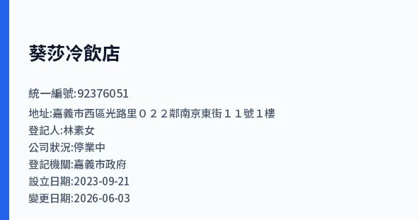 葵莎冷飲店的照片-統編 92376051(嘉義市) 公司登記資料與營業項目詳細圖表