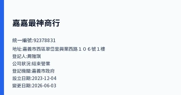 嘉嘉最神商行的照片-統編 92378831(嘉義市) 公司登記資料與營業項目詳細圖表
