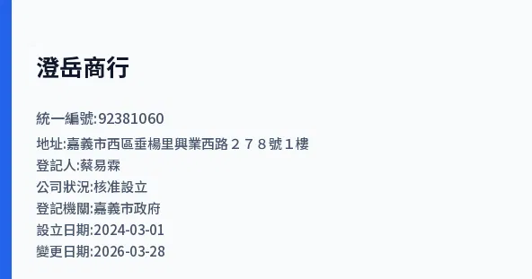 澄岳商行的照片-統編 92381060(嘉義市) 公司登記資料與營業項目詳細圖表