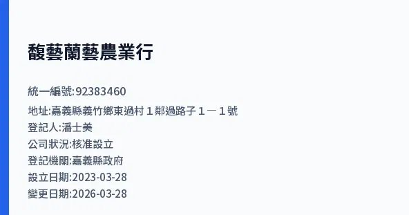 馥藝蘭藝農業行的照片-統編 92383460(嘉義縣) 公司登記資料與營業項目詳細圖表