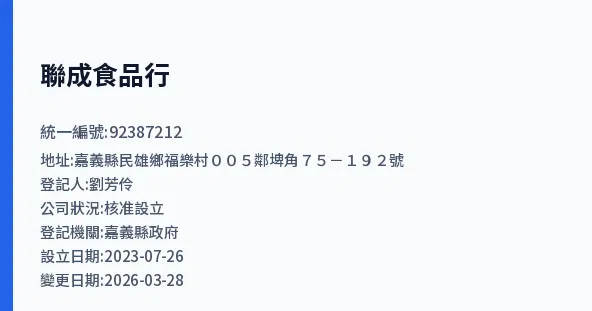 聯成食品行的照片-統編 92387212(嘉義縣) 公司登記資料與營業項目詳細圖表
