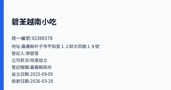 碧荃越南小吃的照片-統編 92388578(嘉義縣) 公司登記資料與營業項目詳細圖表
