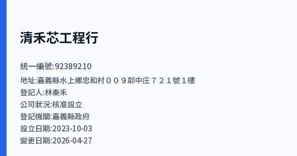 清禾芯工程行的照片-統編 92389210(嘉義縣) 公司登記資料與營業項目詳細圖表