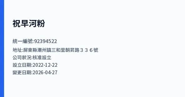祝早河粉的照片-統編 92394522(屏東縣) 公司登記資料與營業項目詳細圖表