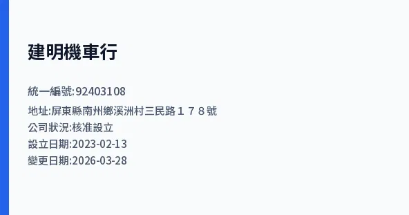 建明機車行的照片-統編 92403108(屏東縣) 公司登記資料與營業項目詳細圖表