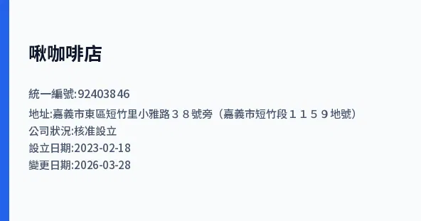 啾咖啡店的照片-統編 92403846(嘉義市) 公司登記資料與營業項目詳細圖表