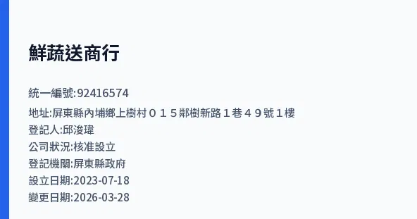 鮮蔬送商行的照片-統編 92416574(屏東縣) 公司登記資料與營業項目詳細圖表