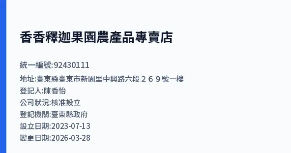 香香釋迦果園農產品專賣店的照片-統編 92430111(臺東縣) 公司登記資料與營業項目詳細圖表