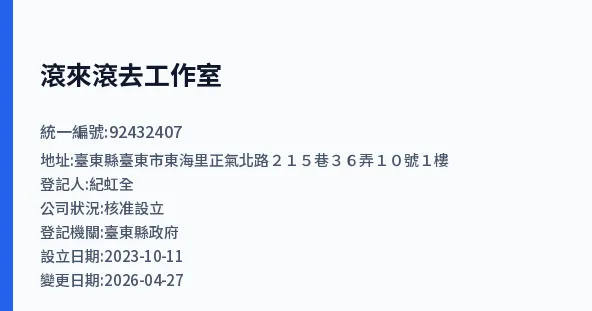 滾來滾去工作室的照片-統編 92432407(臺東縣) 公司登記資料與營業項目詳細圖表
