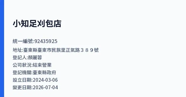 小知足刈包店的照片-統編 92435925(臺東縣) 公司登記資料與營業項目詳細圖表