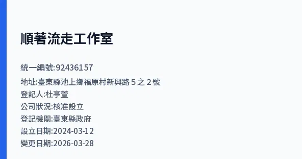 順著流走工作室的照片-統編 92436157(臺東縣) 公司登記資料與營業項目詳細圖表