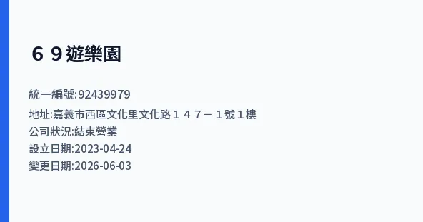 69遊樂園的照片-統編 92439979(嘉義市) 公司登記資料與營業項目詳細圖表