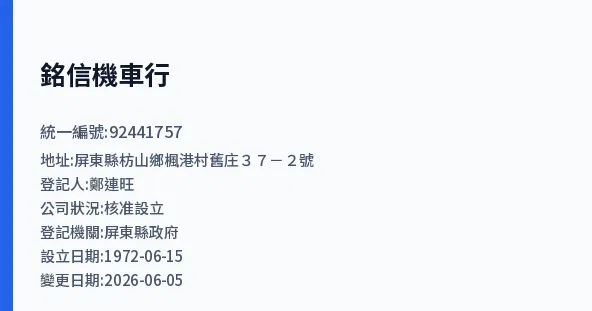 銘信機車行的照片-統編 92441757(屏東縣) 公司登記資料與營業項目詳細圖表