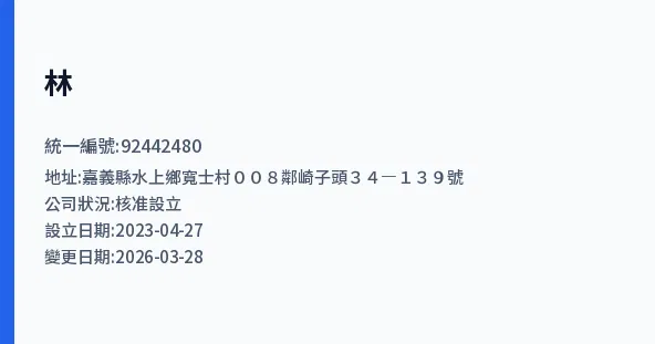 林的照片-統編 92442480(嘉義縣) 公司登記資料與營業項目詳細圖表