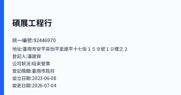 碩展工程行的照片-統編 92446970(臺南市) 公司登記資料與營業項目詳細圖表