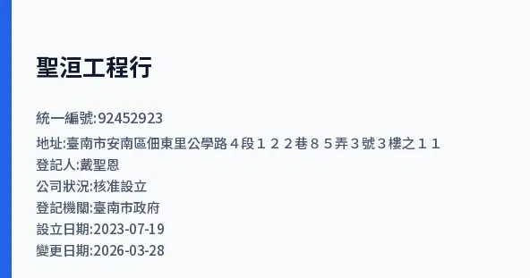 聖洹工程行的照片-統編 92452923(臺南市) 公司登記資料與營業項目詳細圖表